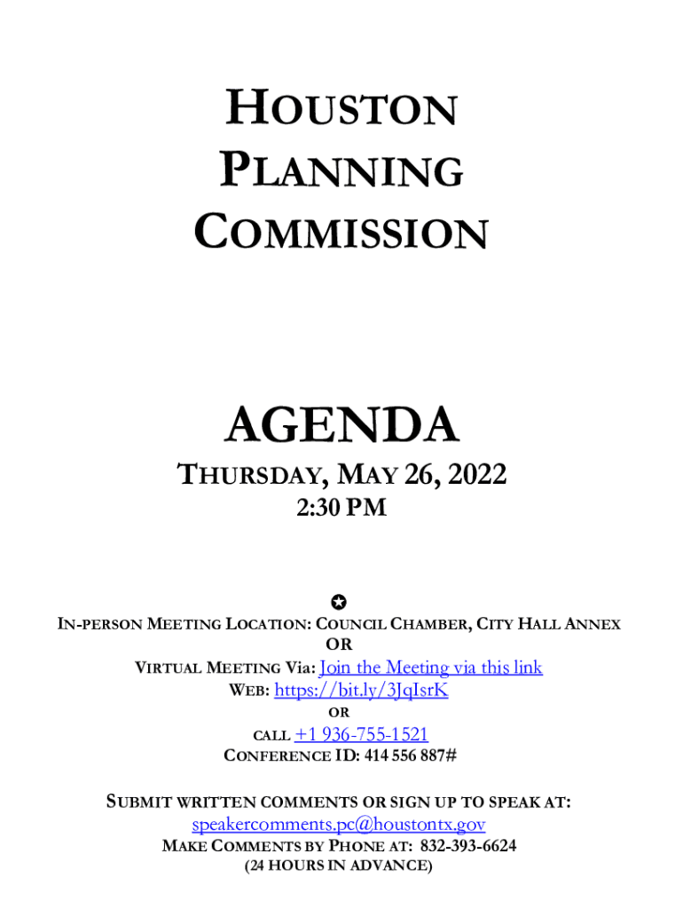 Fillable Online City of Houston Planning Commission met May 26 Fax ...