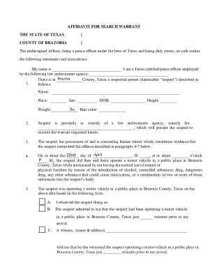 Fillable Online AFFIDAVIT FOR SEARCH WARRANT THE STATE OF TEXAS ... Fax ...