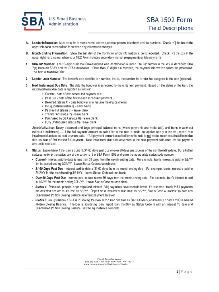 Fillable Online PDF SBA Form 1502 Full and Partial Forgiveness ...