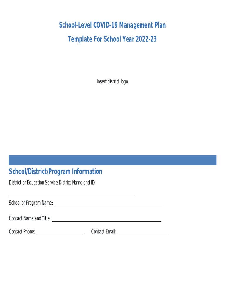 School-Level COVID-19 Management Plan Template Doc Template | pdfFiller