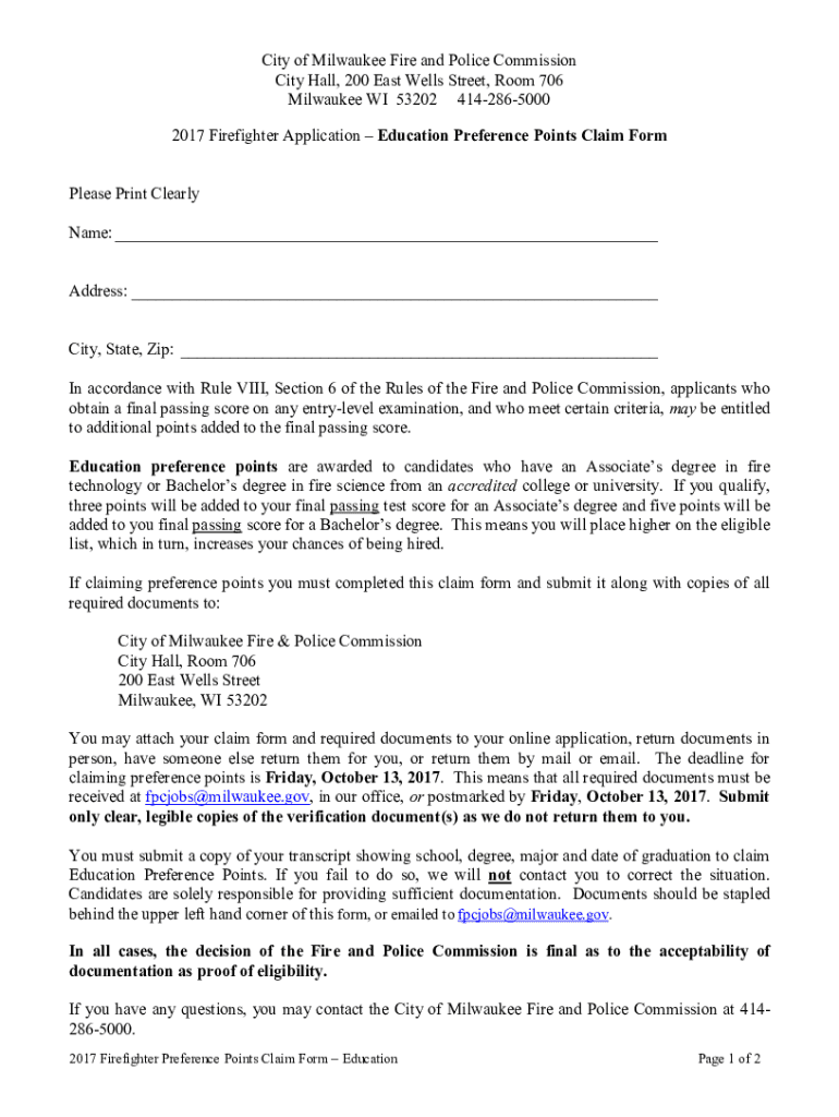 Fillable Online city milwaukee city.milwaukee.govfpcFire and Police ...