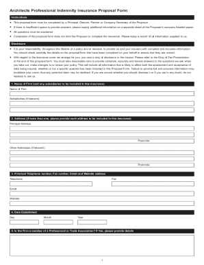 Fillable Online Architects Professional Indemnity Insurance Proposal ...