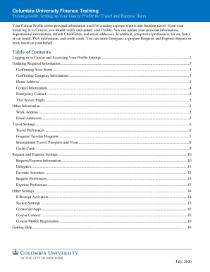 Fillable Online Setting up Your Concur Profile for Travel and Expense ...