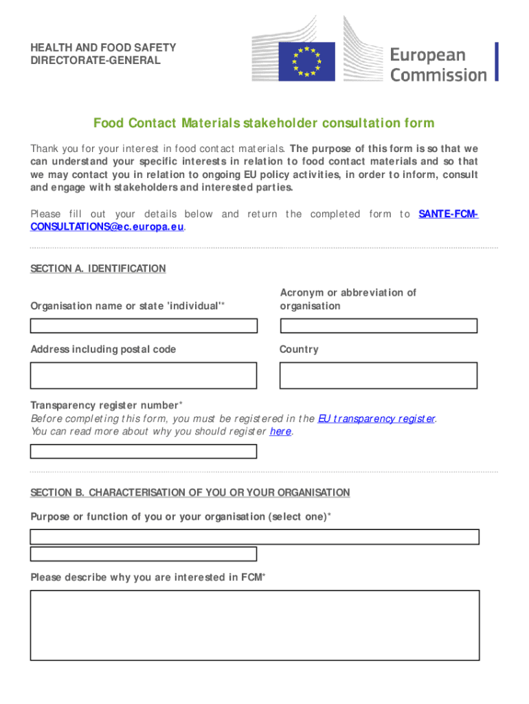 Fillable Online ec.europa.eufooddocumentFood Contact Materials stakeholder consultation form Fax ...