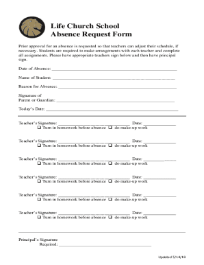 Fillable Online School Absence Request - Template - Word & PDFSchool ...