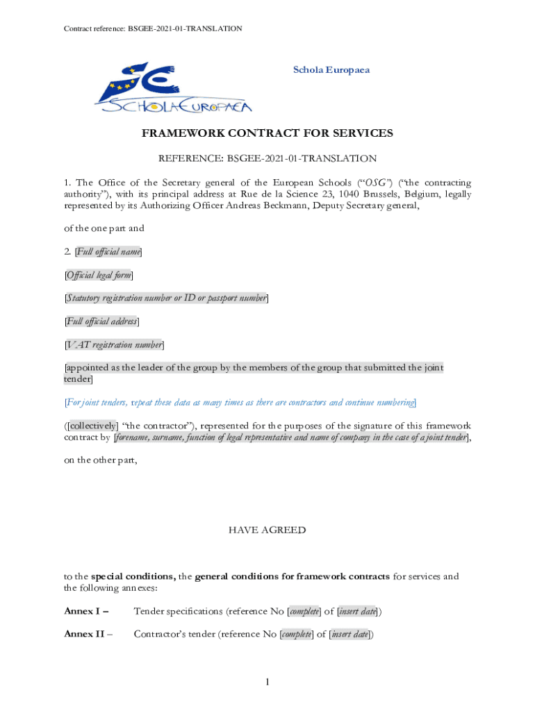 Fillable Online Framework service contract - eursc.eu Fax Email Print ...