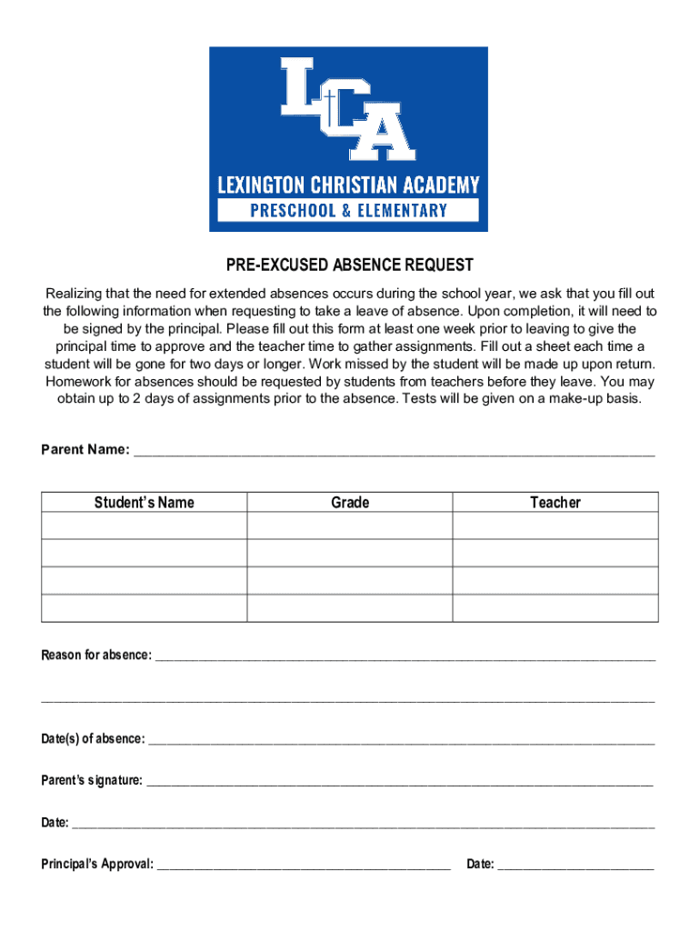 Fillable Online pre-excused absence form Fax Email Print - pdfFiller