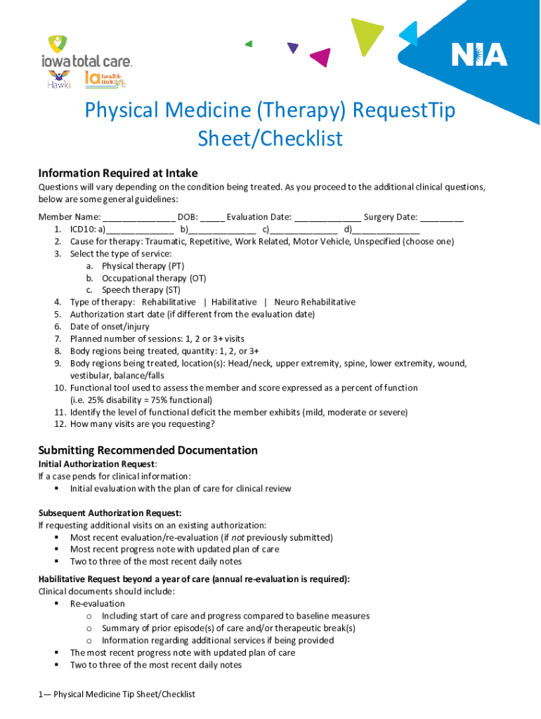 Fillable Online Physical Medicine Request Tip Sheet/Checklist - RADMD ...