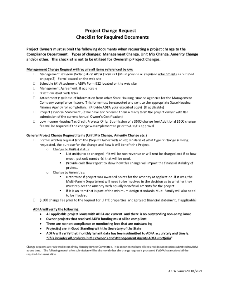 Fillable Online Project Change Checklist Form Fax Email Print - pdfFiller