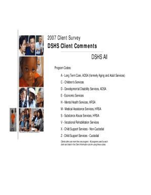 Fillable Online www.dshs.wa.govsitesdefault2007 Client Survey DSHS ...