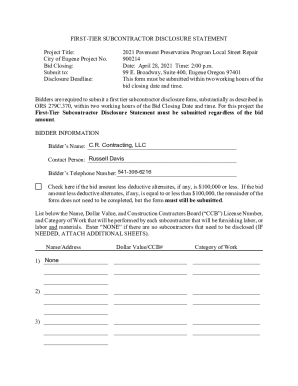 Fillable Online FIRST-TIER SUBCONTRACTOR DISCLOSURE STATEMENT ... Fax Email Print - pdfFiller