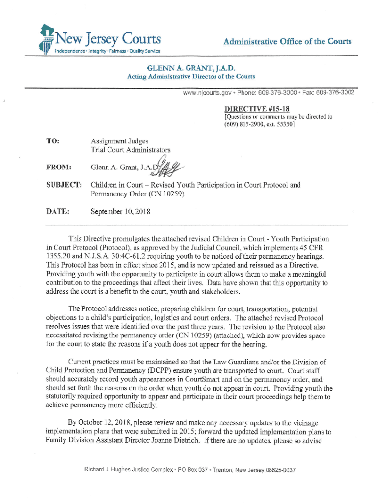 Fillable Online Directive #15-18Children-In-Court Revised Youth ...