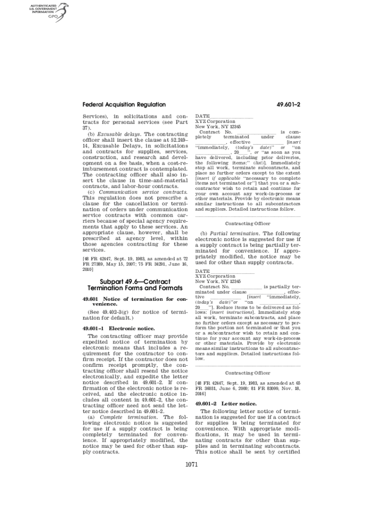Fillable Online 1071 Subpart 49.6Contract Termination Forms and Formats ...
