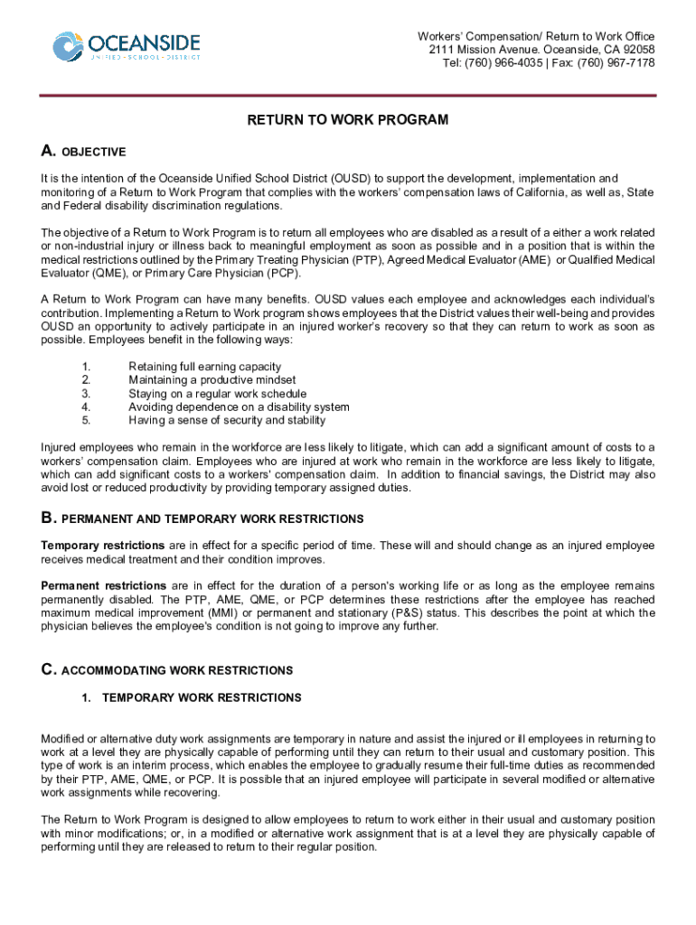 Fillable Online portal.ct.govenDASWorkers' Compensation Return to Work ...