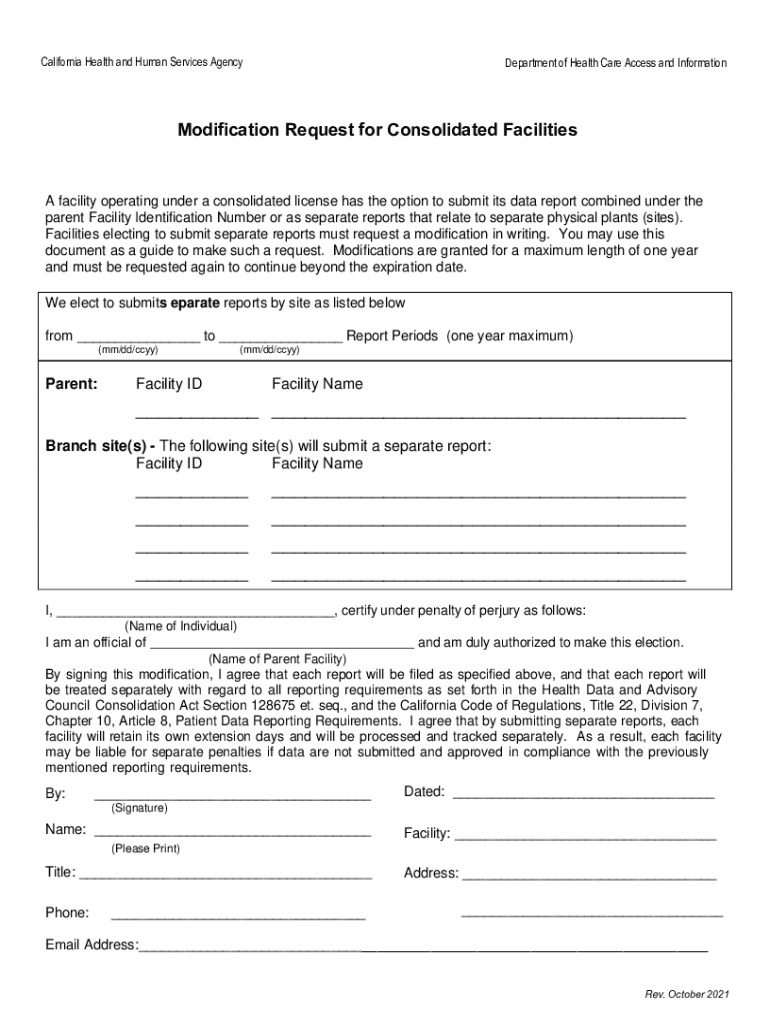 Fillable Online Modification Request for Consolidated Facilities Fax ...