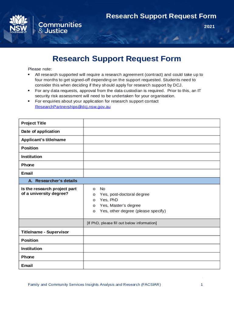 Research Support Request Doc Template | pdfFiller