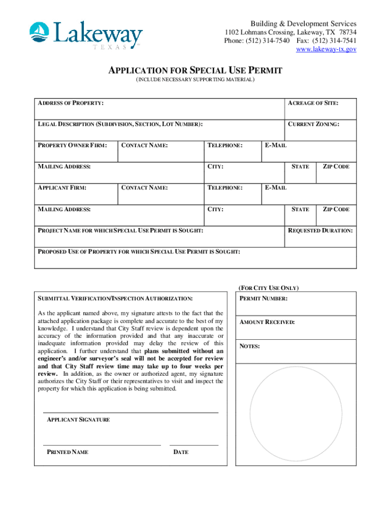 Fillable Online APPLICATION FOR SPECIAL USE PERMIT Fax Email Print ...