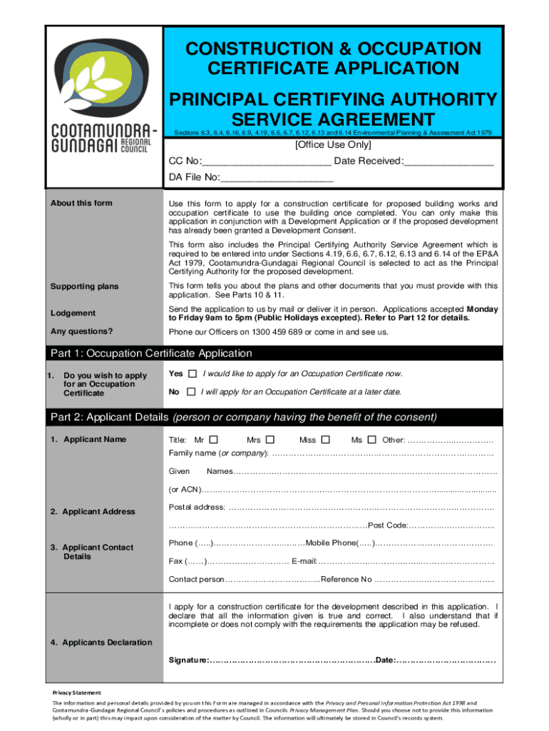 Fillable Online Application for a Construction Certificate or a ...