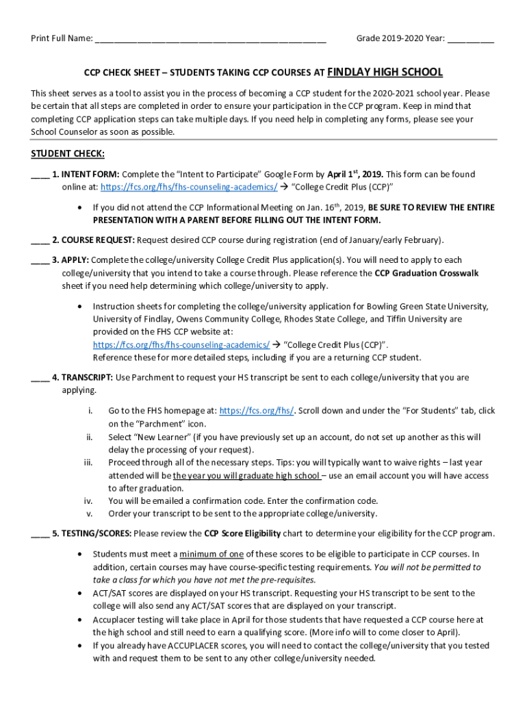 Fillable Online CCP CHECK SHEET STUDENTS TAKING CCP COURSES AT A LOCAL ...
