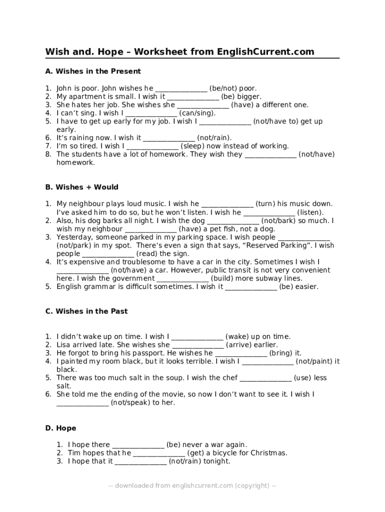 www.eslprintables.comwishHopeandWish235509Hope and Wish - ESL worksheet ...