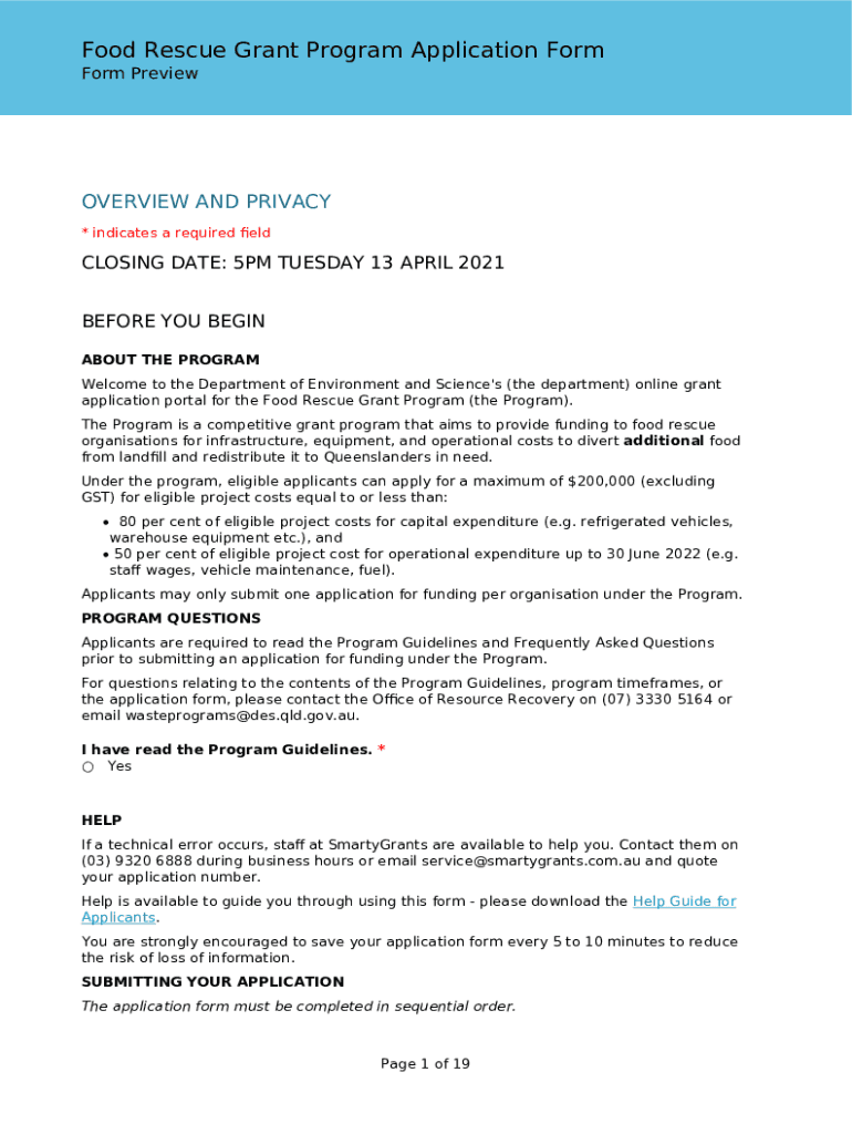 Fillable Online des.smartygrants.com.aufoodrescuegrantprogramABOUT THE ...