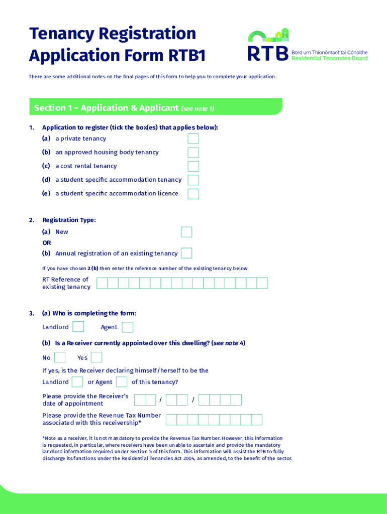 Fillable Online RegistrationsResidential Tenancies Board - RTBRTB1 Application Form - Own Your ...
