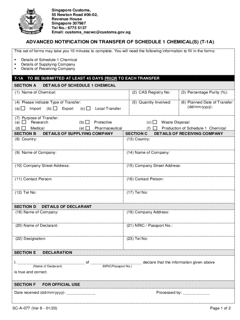 Fillable Online customs gov Singapore Customs, 55 Newton Road #06-02 ...