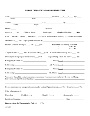 Fillable Online SENIOR TRANSPORTATION RIDERSHIP FORM ... Fax Email ...