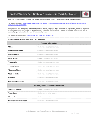 Fillable Online PDF Skilled Worker Certificate of Sponsorship (CoS ...