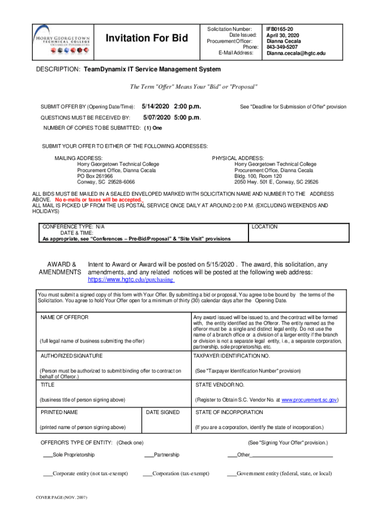 Fillable Online www.hgtc.edu documents procurementIFB0165-20 ...