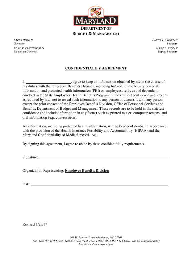 Fillable Online dbm maryland Attachment A - Confidentiality Agreement. Attachment A ...
