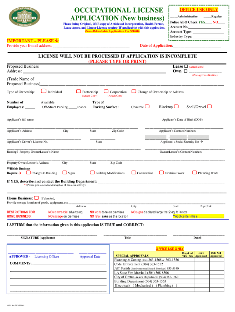 Fillable Online 001 NEW Occupational License Application (09-23-20) (3-Pgs) 08-09 2 Fax Email ...