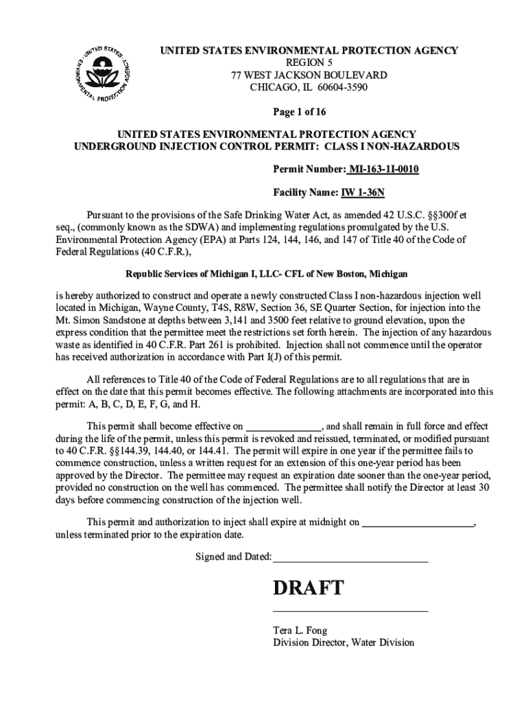Fillable Online Proposed Permit for UIC permit MI-163-1I-0010. Draft ...