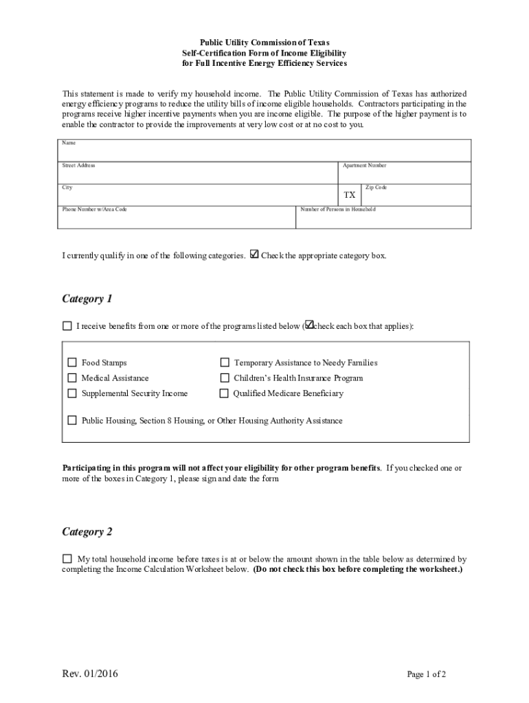Fillable Online Sef-Certification Form of Income Eligibility for Full Incentive Energy ... Fax ...