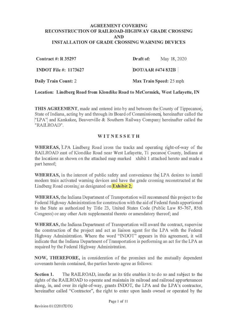 Fillable Online agreement covering reconstruction of railroad-highway ...