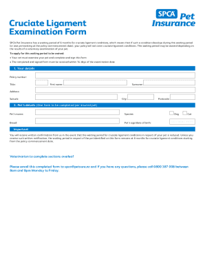 Fillable Online Cruciate Ligament Examination Form - SPCA Pet Insurance ...