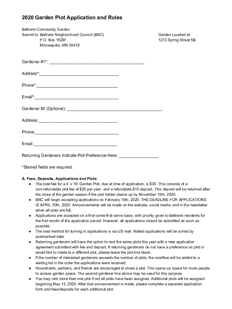 Fillable Online discoverbeltrami.orgwp-contentuploadsGarden Plot Rental Application and Rules ...