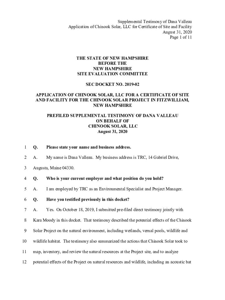 Fillable Online Supplemental Testimony of Dana Valleau Application of ...