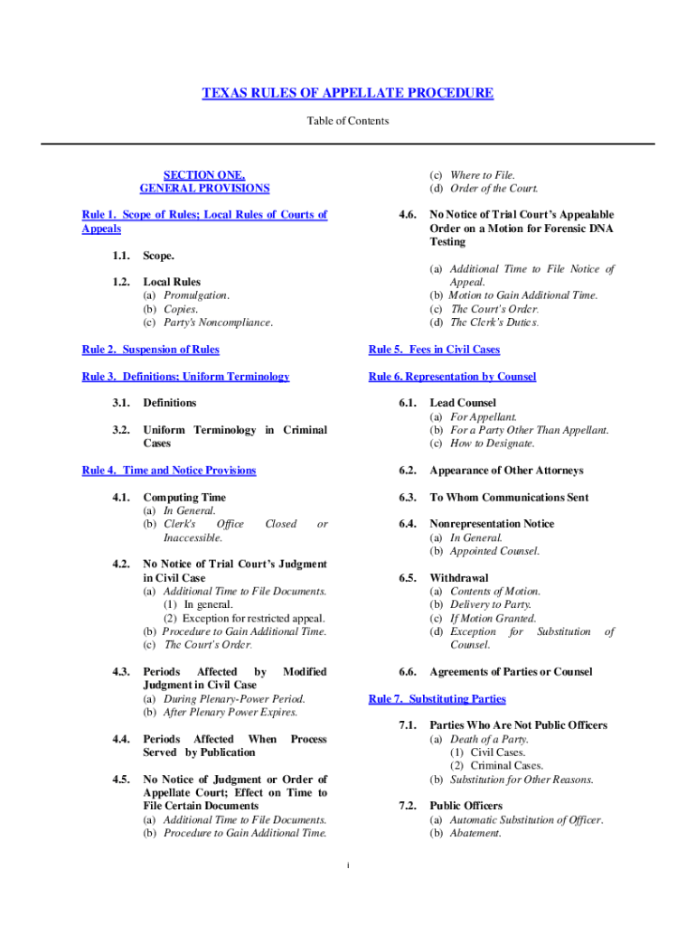 Fillable Online TEXAS RULES OF APPELLATE PROCEDURE - txcourts.govTexas ...