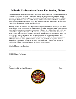 Fillable Online Indianola Fire Department Junior Fire Academy Waiver ...