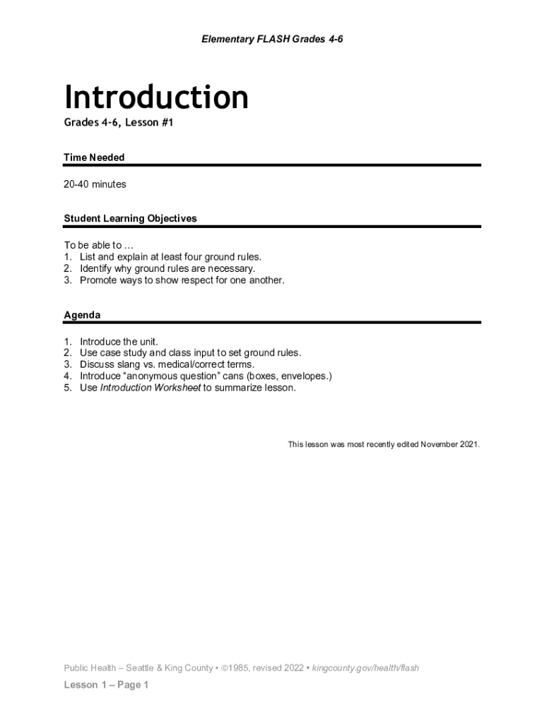 Fillable Online Elementary FLASH Grades 4-6: Introduction Worksheet Fax ...