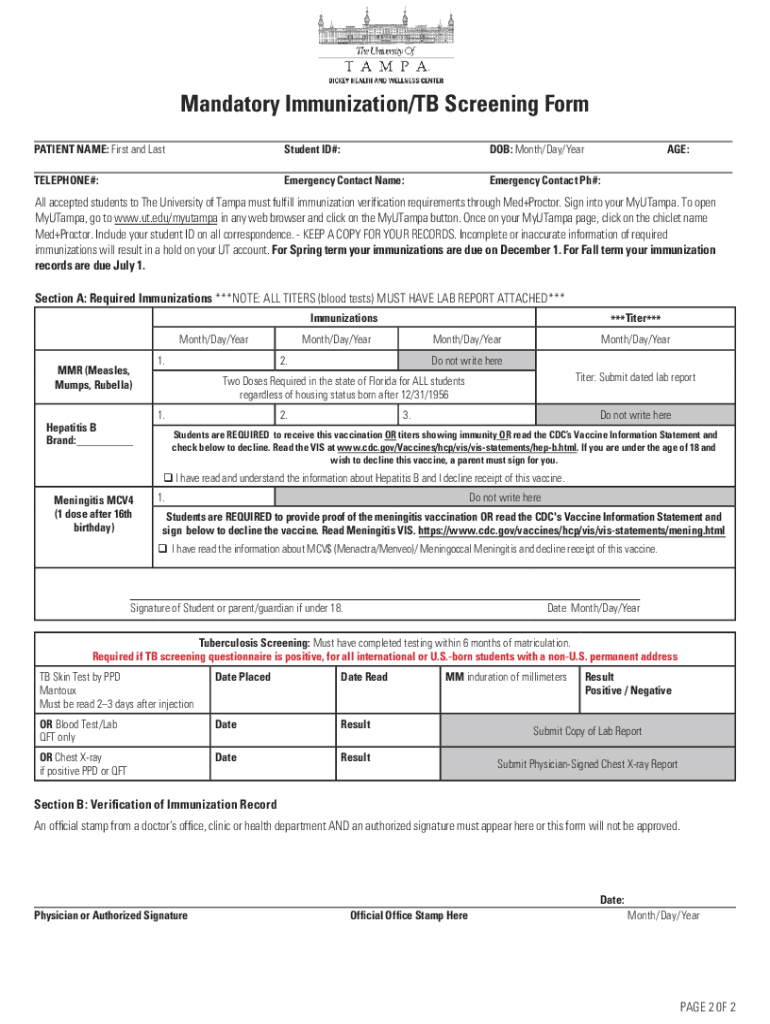 Fillable Online und.edumandatory-immunizations-tb-screeningInstruction ...