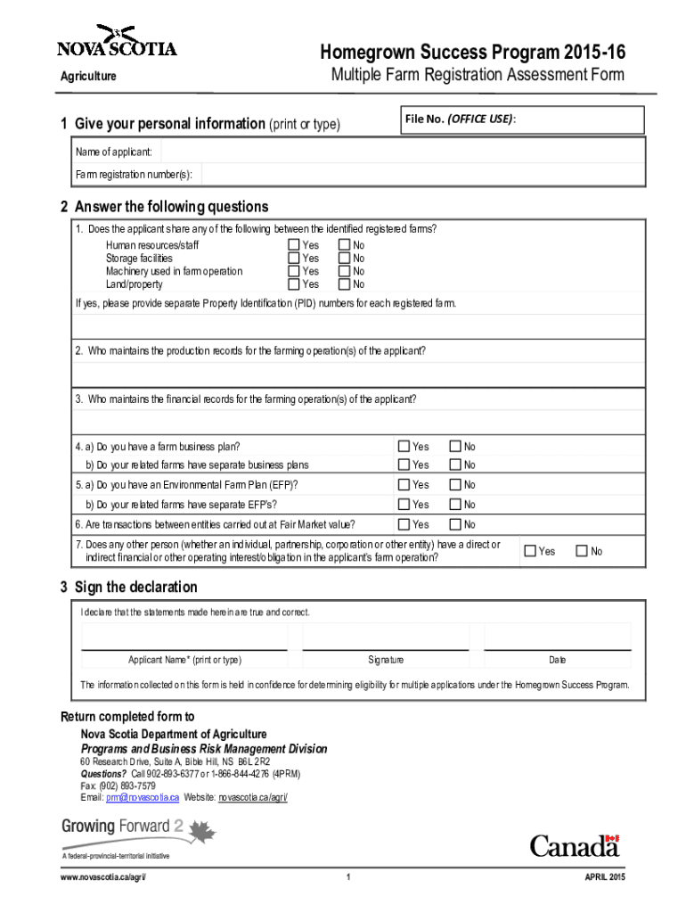 Fillable Online HGS-Multiple Farm Registration Assessment Form Fax ...