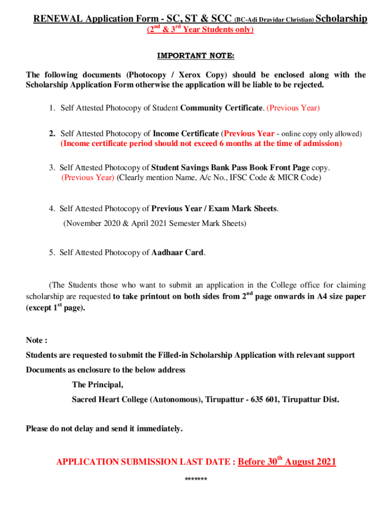 Fillable Online www.studocu.comindocument2020-21-SC-ST-Renewal ...