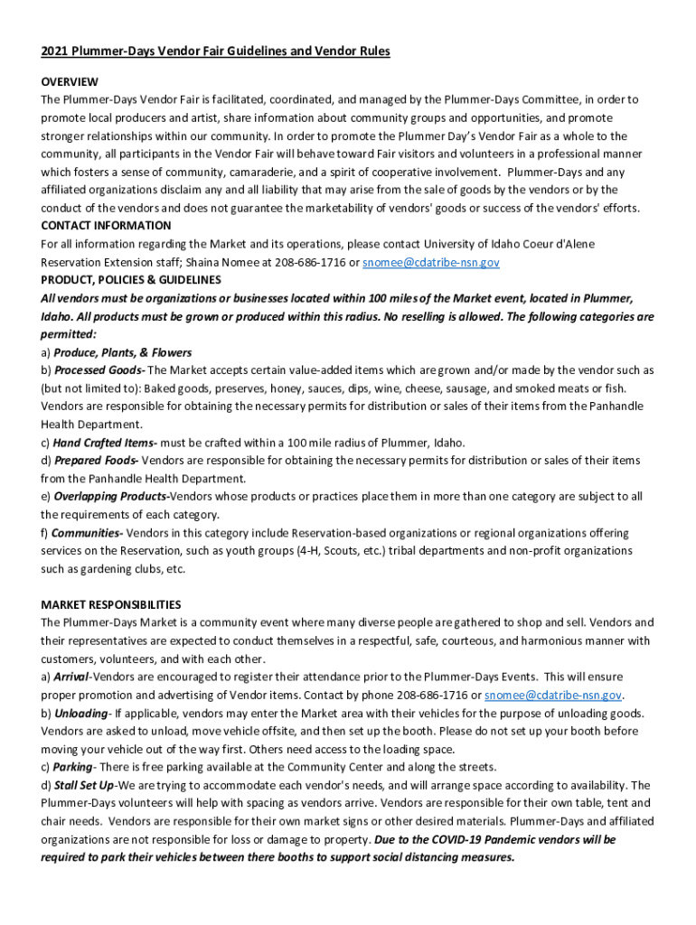 Fillable Online www.cityofplummer.orgverticalsites2021 Plummer-Days ...