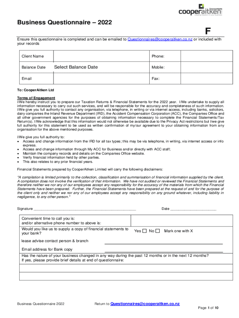 Fillable Online Financial Statements QuestionnaireYEAR. V1.2 Fax Email ...