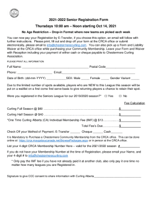 Fillable Online 2021-2022 Senior Registration Form Thursdays 10:00 am ...