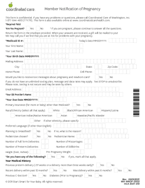 Fillable Online WA - Member Notification of Pregnancy. Member ...