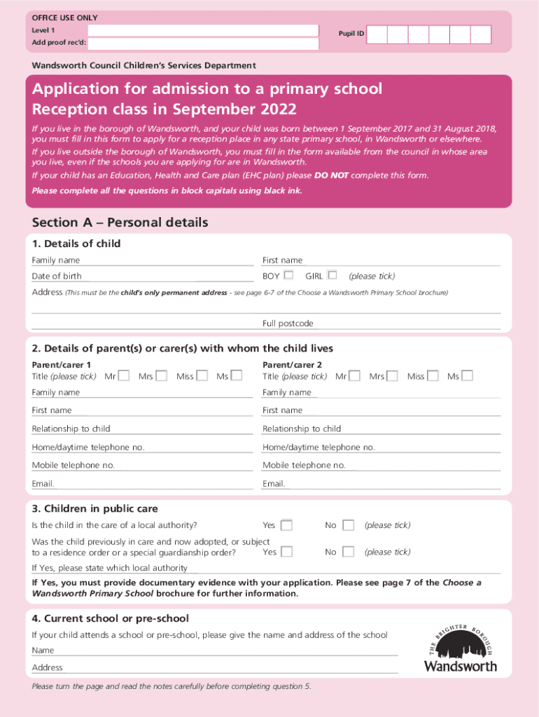 Fillable Online Primary School Application Form for September 2021 Fax Email Print - pdfFiller
