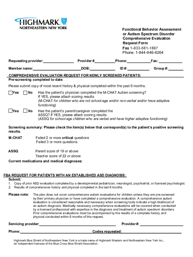 Fillable Online Autism Comprehensive Evaluation Form Fax Email Print ...